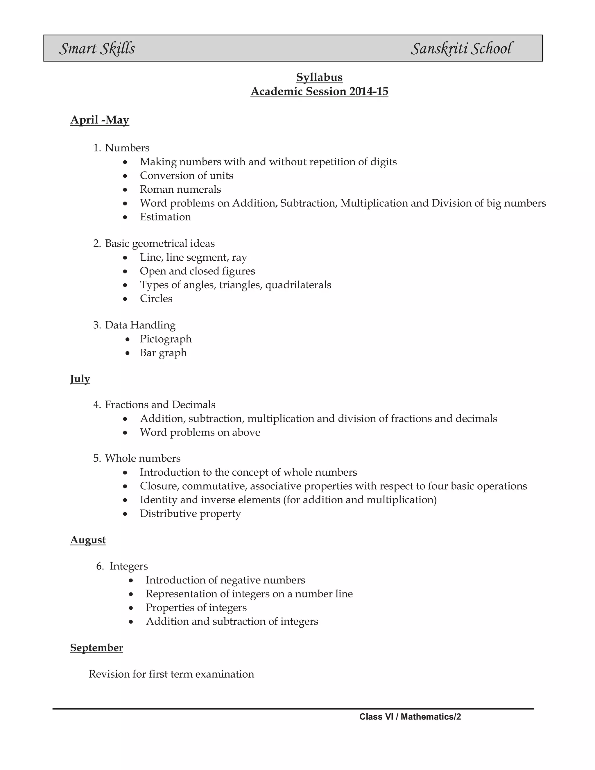 Syllabus class6 | PDF