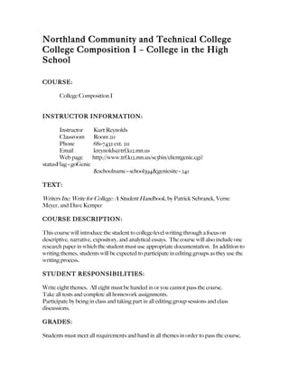 Syllabus.College Comp I | PDF
