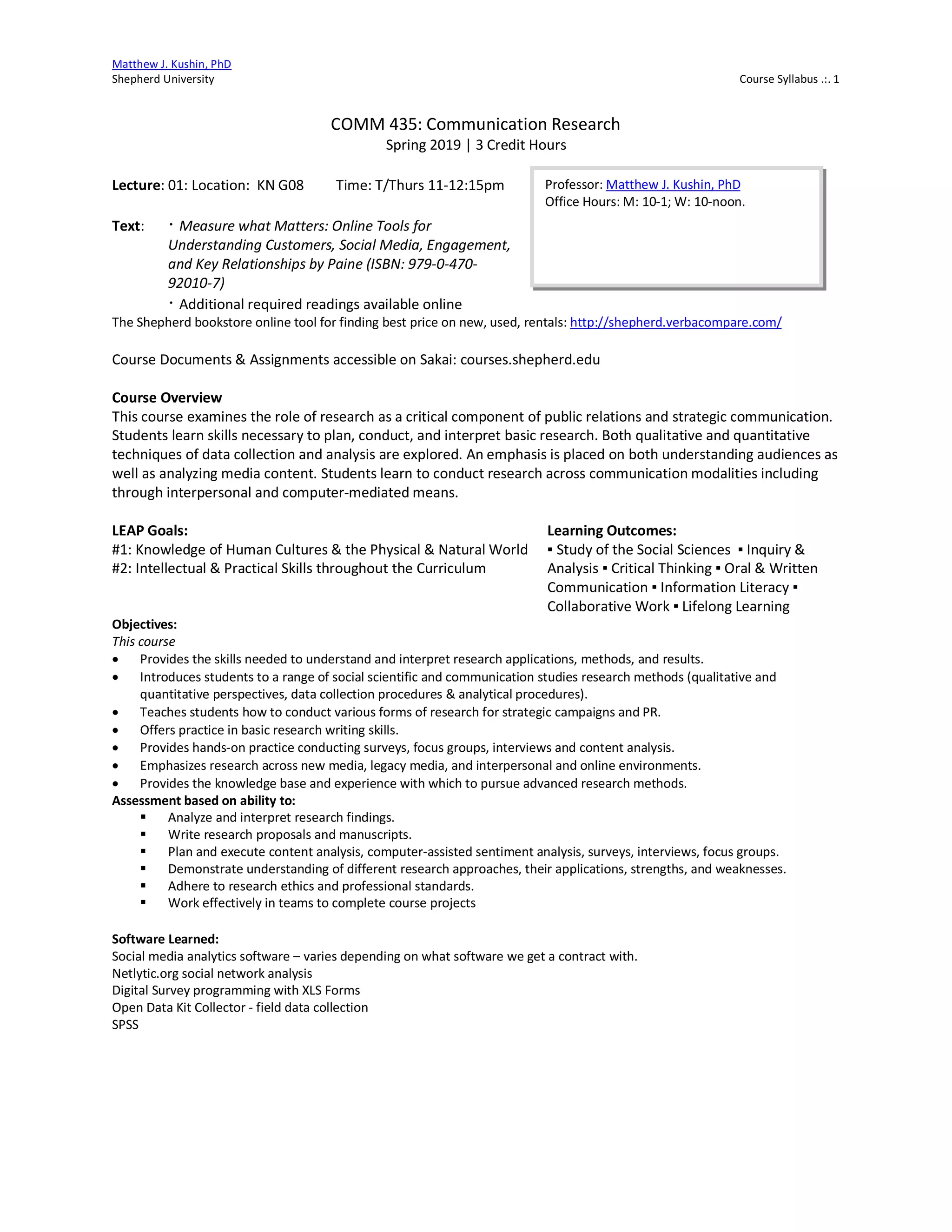 Applied Communication Research Class Syllabus - Spring 2019 | PDF