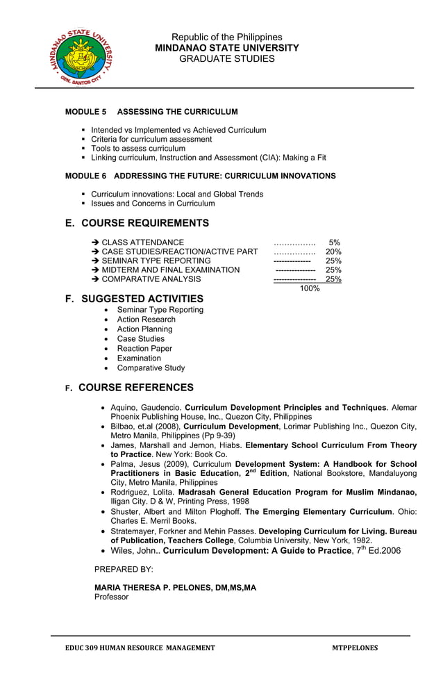 Syllabus educ 106 curriculum development | PDF