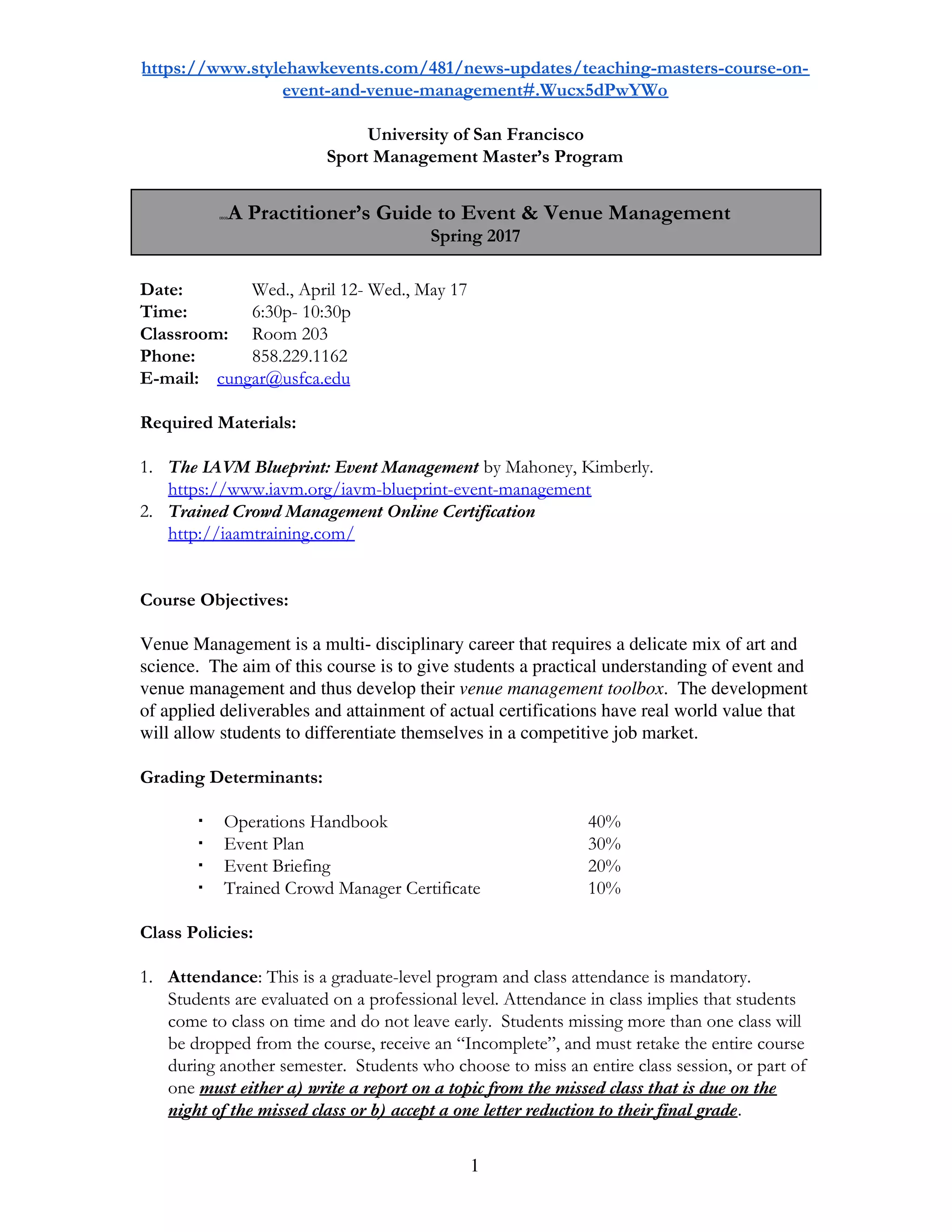 A Practitioner's Guide to Event & Venue Management- Syllabus | PDF