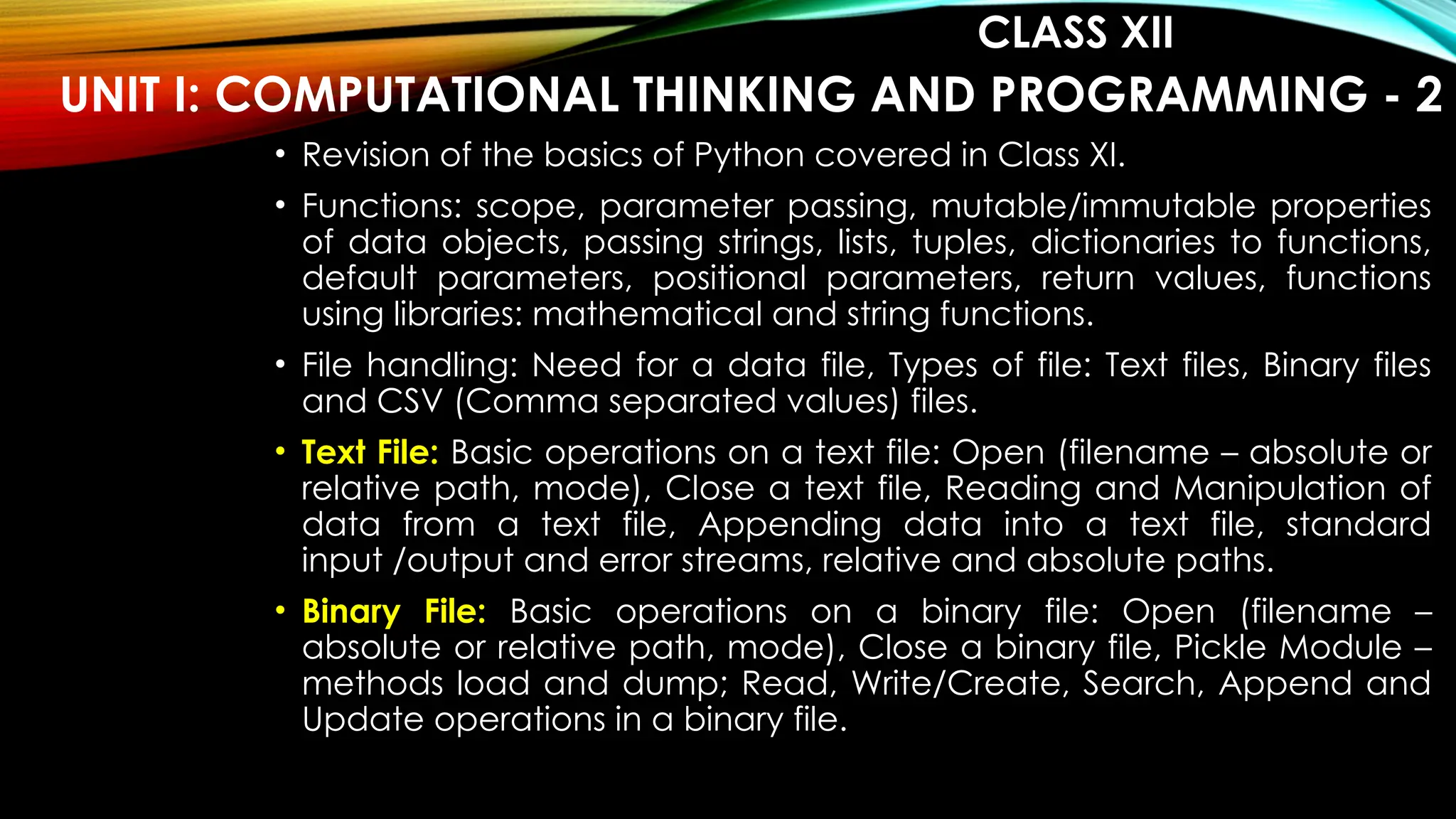 Python Syllabus for Class XI and XII school | PPTX
