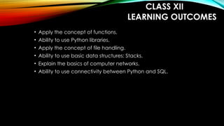 Python Syllabus for Class XI and XII school | PPTX | Programming Languages | Computing