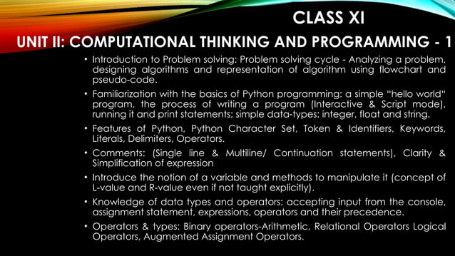 Python Syllabus for Class XI and XII school | PPT