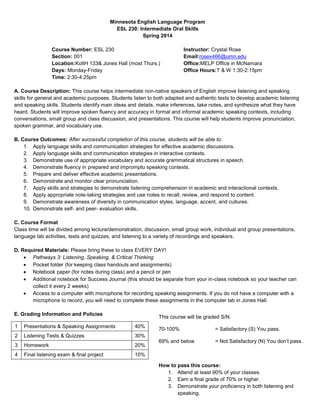 Intermediate Oral Skills Syllabus | DOCX