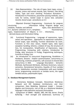 Syllabus for screening test 10+2 lecturer in computer sciences.. | PDF