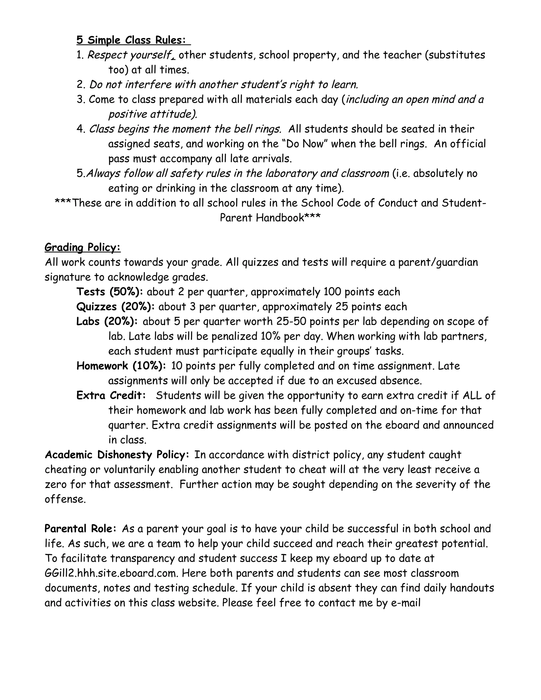 Syllabus: 8th grade science | DOC