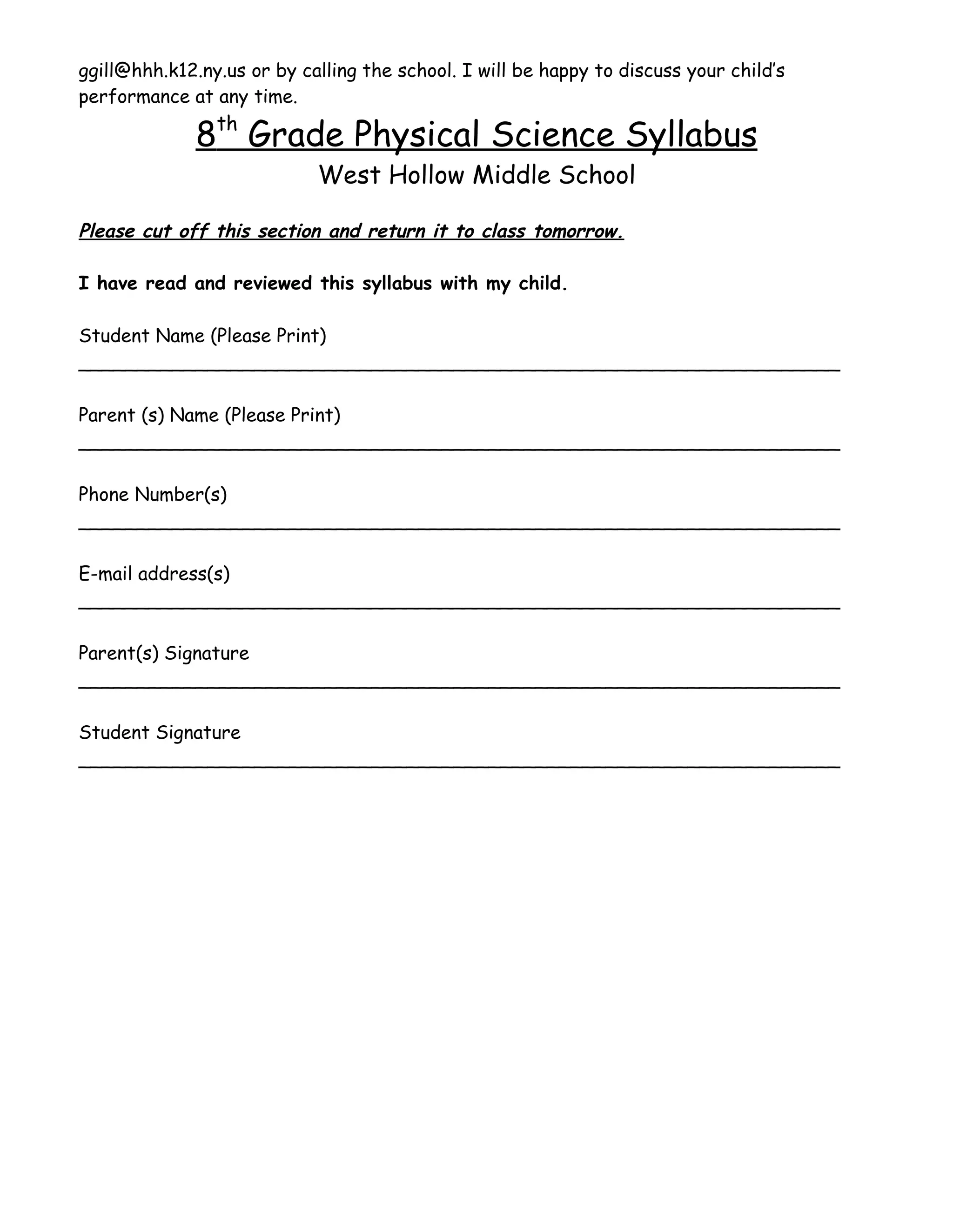 Syllabus: 8th grade science | DOC