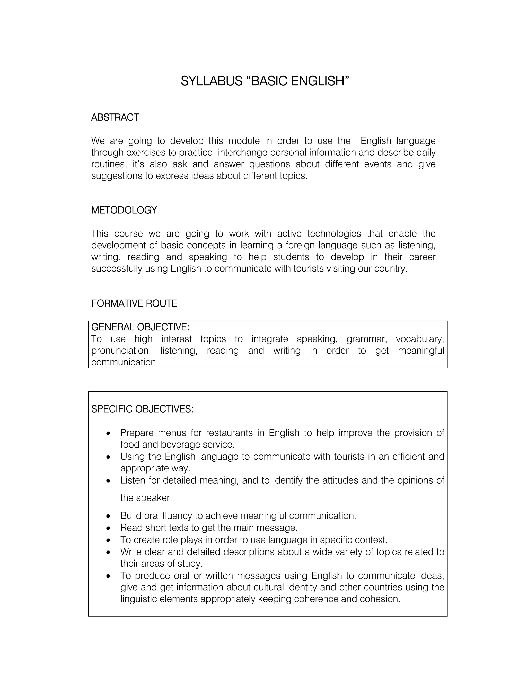 Syllabus basic ebglish | PDF