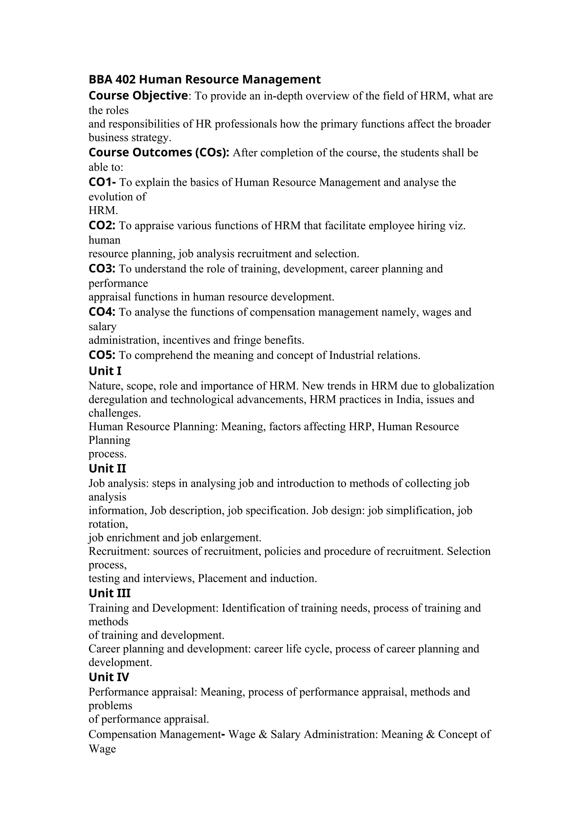 Syllabus , BBA 402 - 18 Human Resource Management.docx