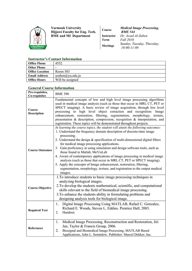 Syllabus bme544 | PDF