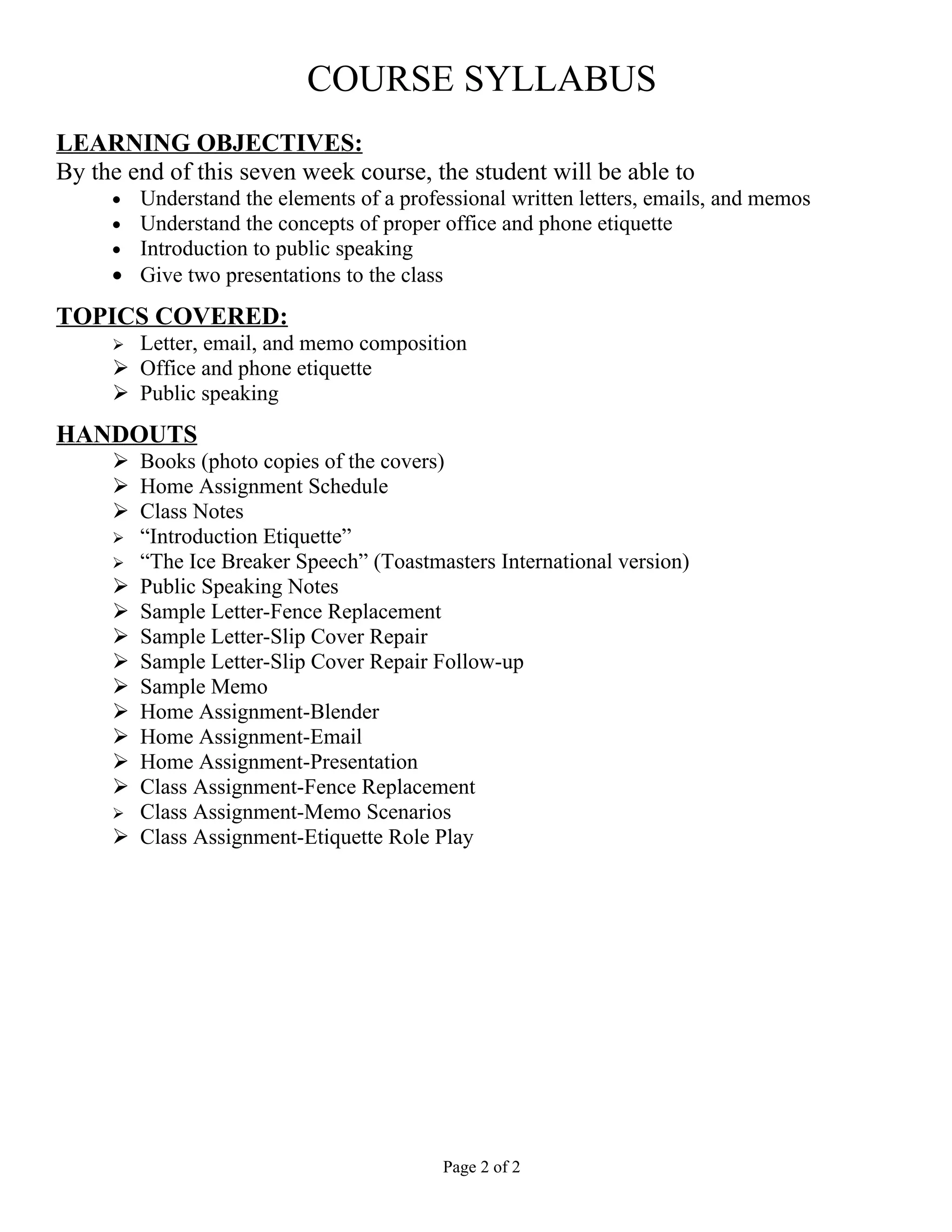 Syllabus Communication Class | DOC