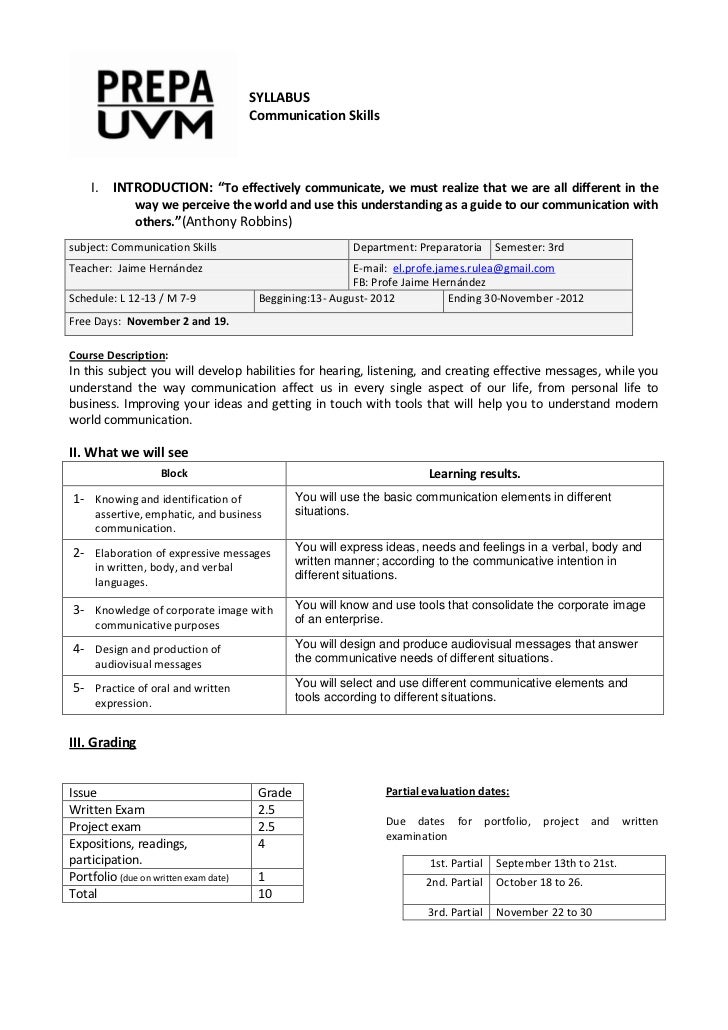 Syllabus Communication Skills Syllabus Communication Skills
