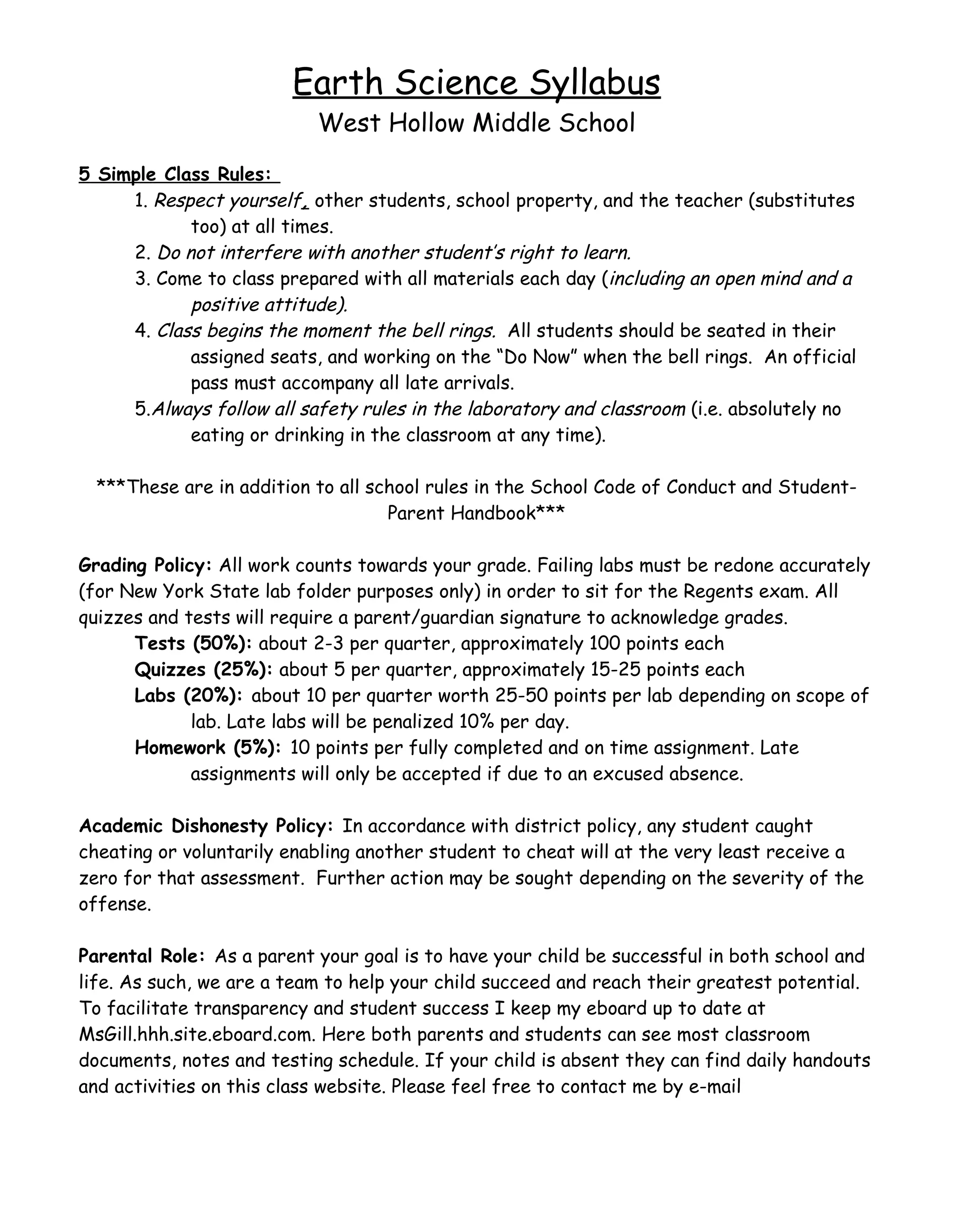 Syllabus earth science | DOC