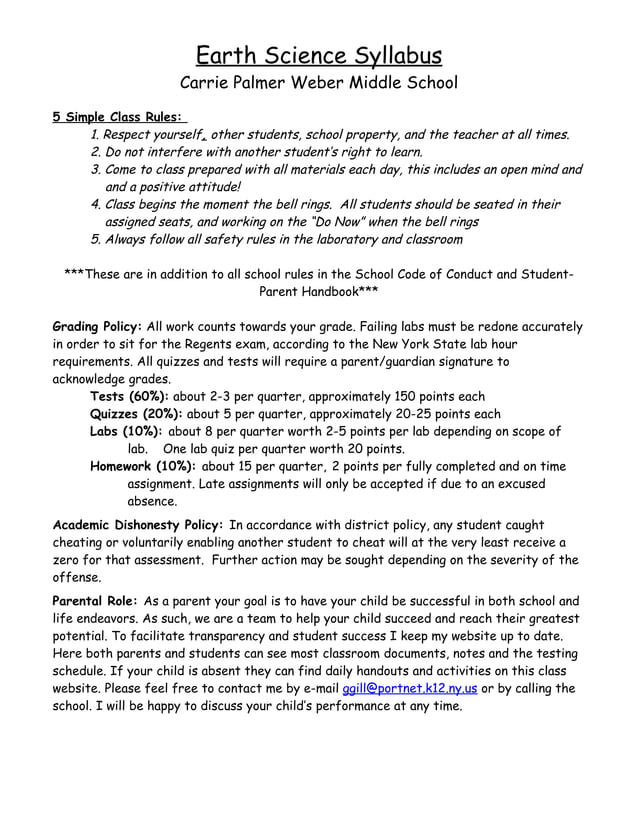 Syllabus earth science | DOC