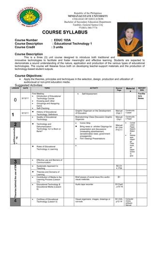 Syllabus ed105 ed t ech (revise) | DOC | Education