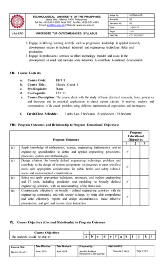Syllabus (electrical circuit 1) | DOCX