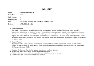 Syllabus english 5 toefl preparation | DOCX