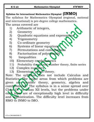 Syllabus for international mathematics olympiad | PDF