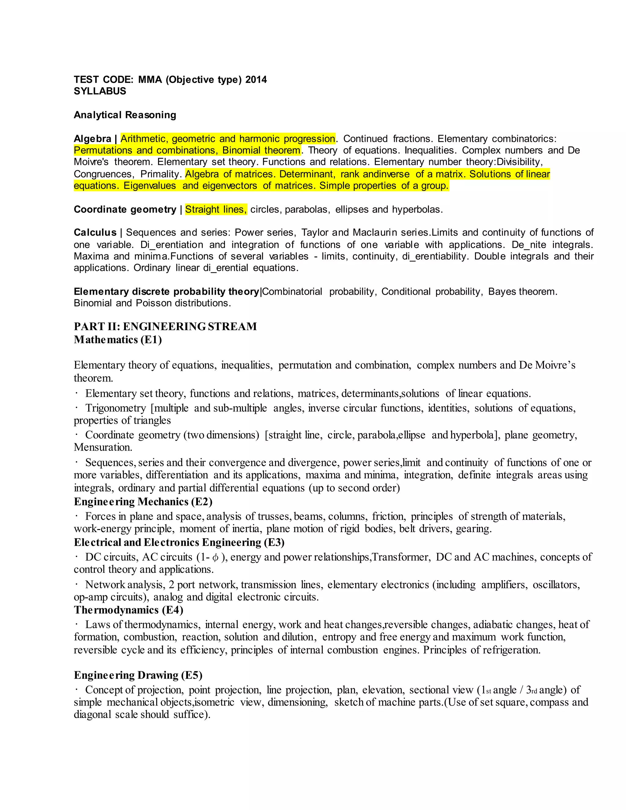 Syllabus for isi entrance exam, | DOCX