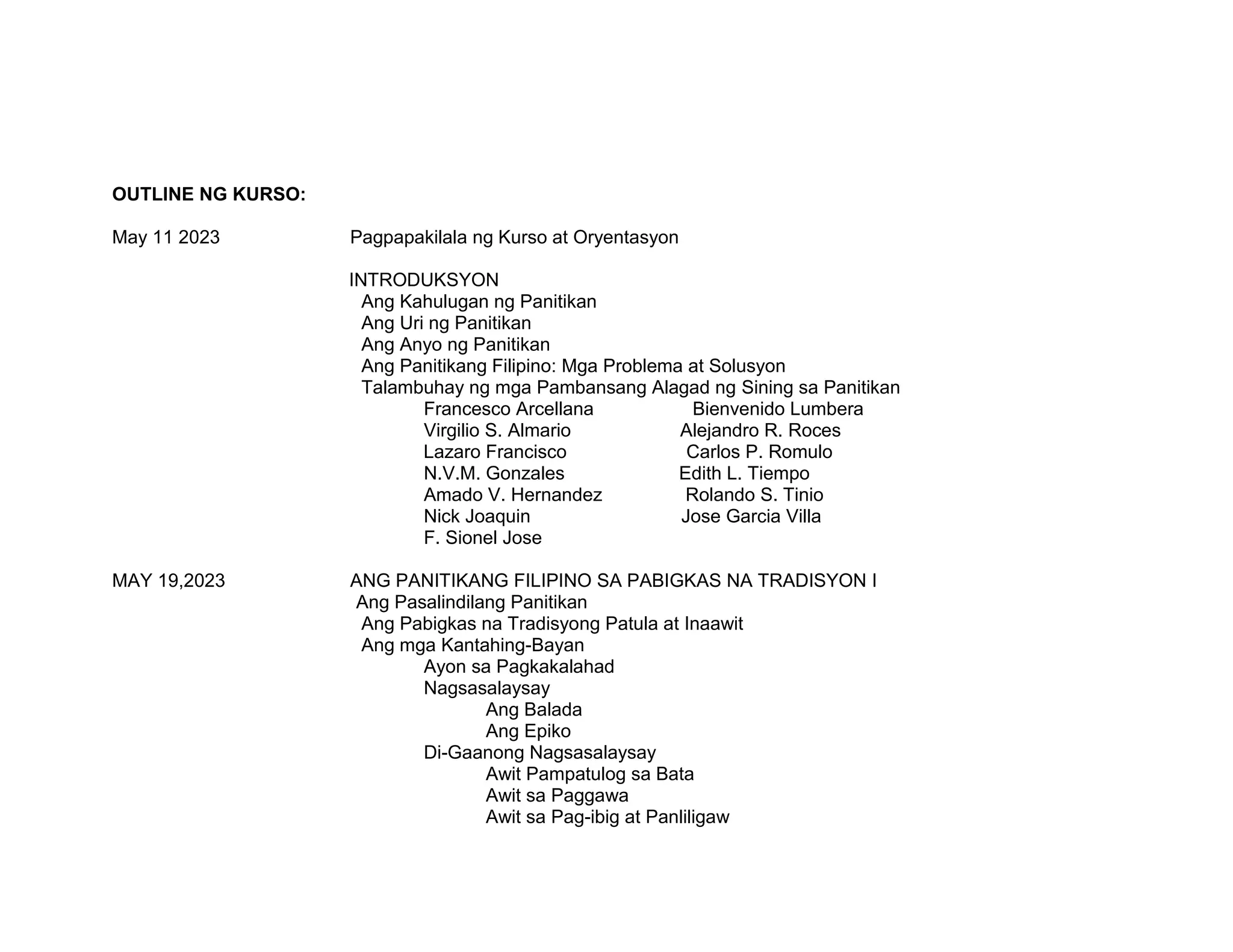 SYLLABUS FOR PANITIKANG FILIPINO.docx