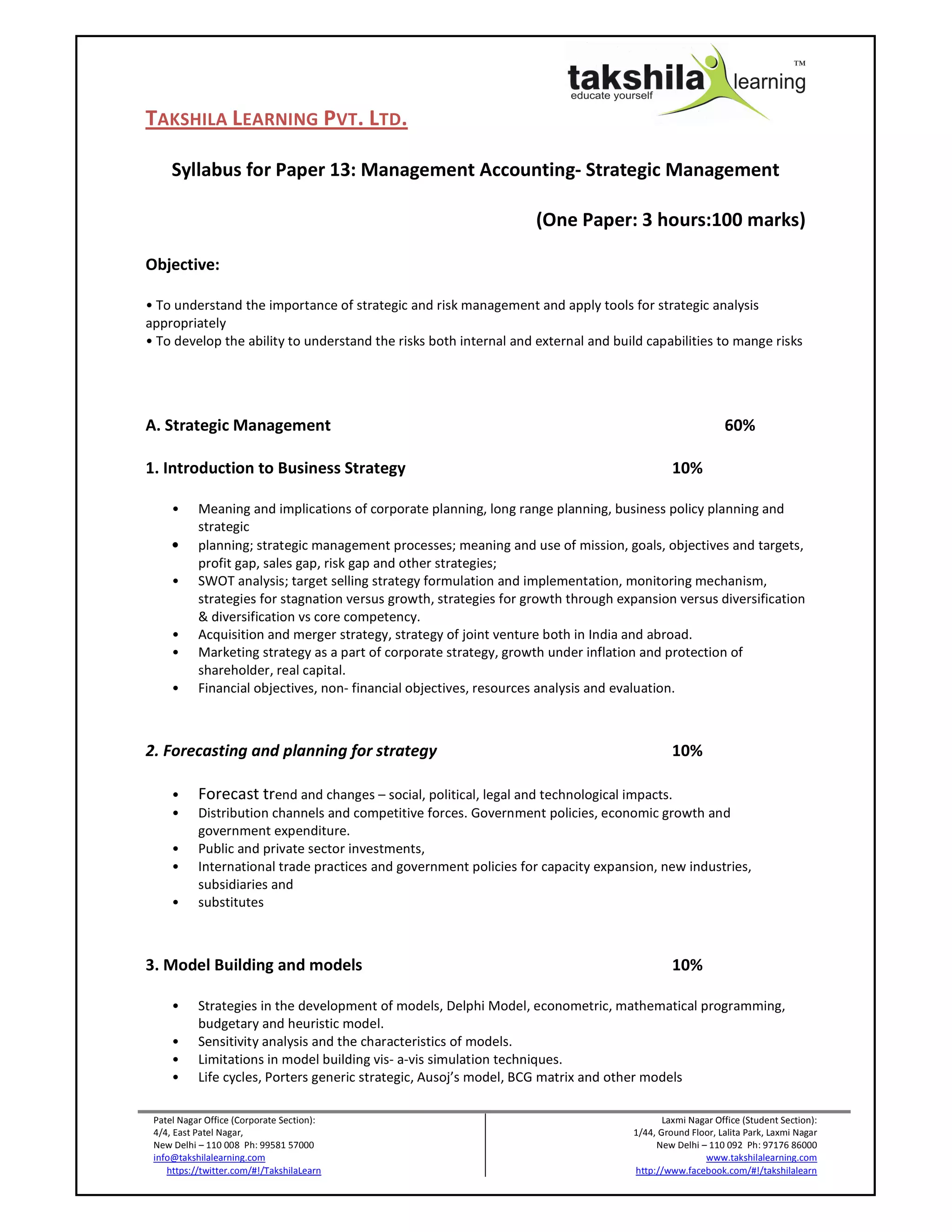 Syllabus for Strategic Mgmt | PDF