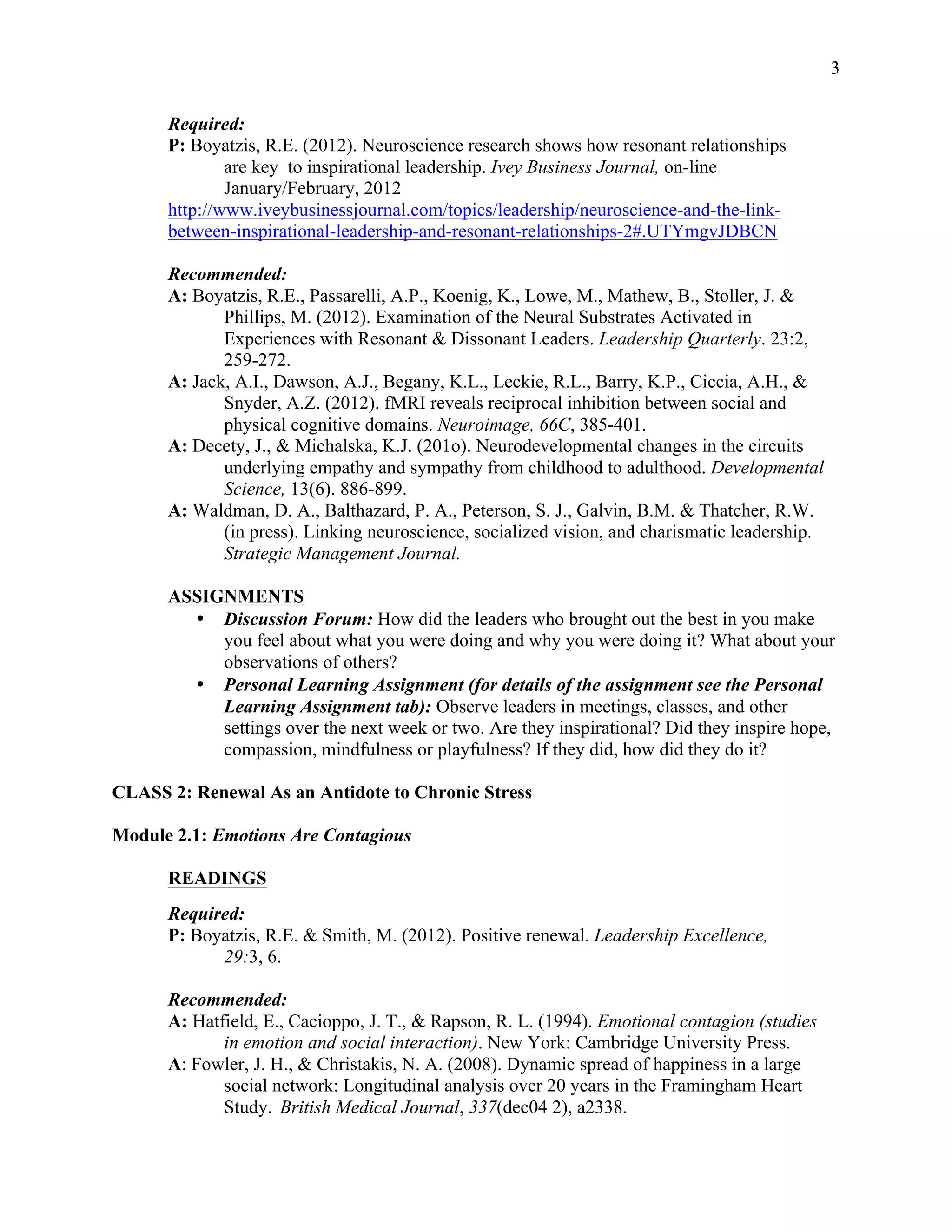 Syllabus inspiring leadership through emotional intelligence | PDF