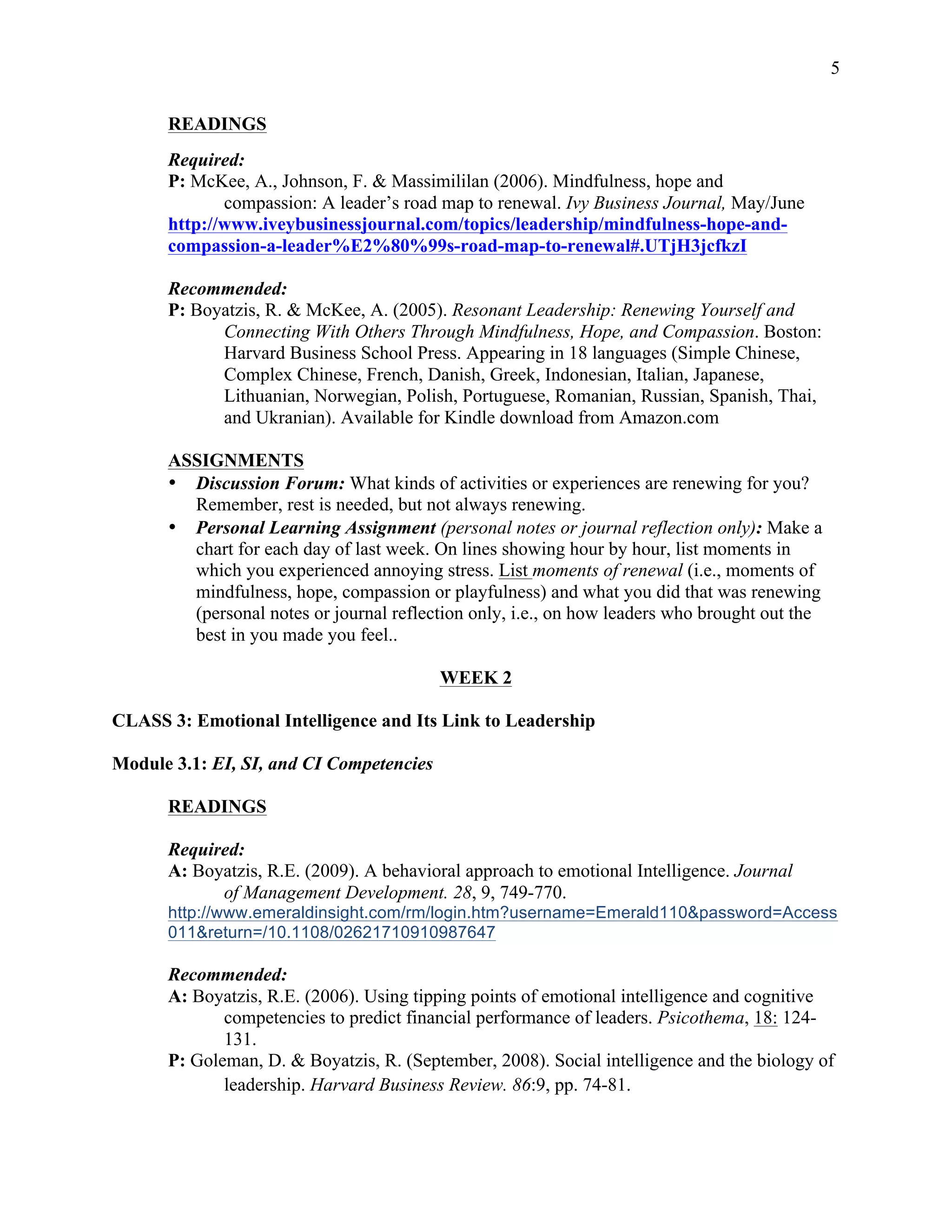 Syllabus inspiring leadership through emotional intelligence | PDF