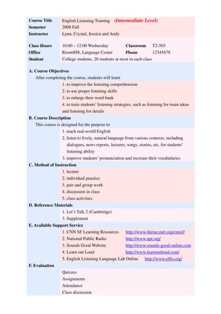 Syllabus Intermediate | PDF