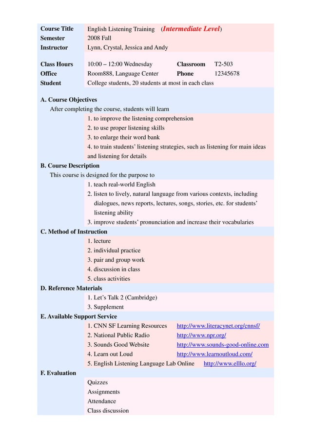 Syllabus Intermediate | PDF