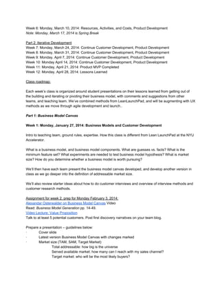 Syllabus Lean LaunchPad NYU ITP | PDF