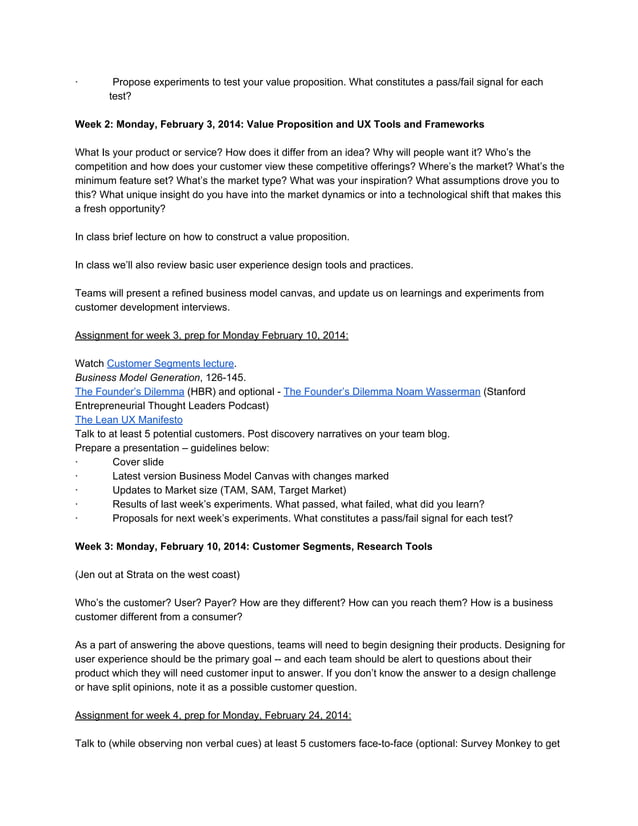 Syllabus Lean LaunchPad NYU ITP | PDF