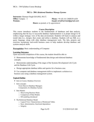 Syllabus mca 2 rdbms i | PDF