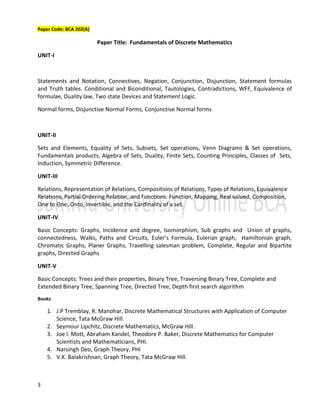 Syllabus of BCA Second Year JAMMU University | PDF