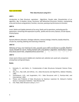 Syllabus of BCA Second Year JAMMU University | PDF