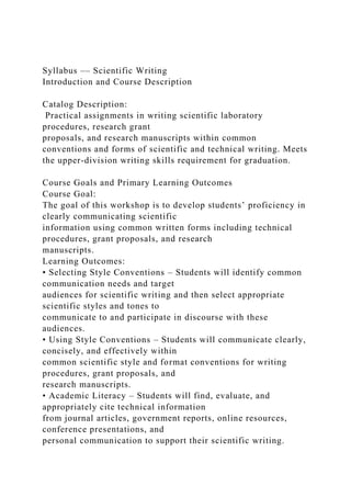 Syllabus –– Scientific WritingIntroduction and Course Descriptio.docx