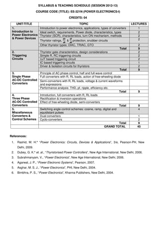 Syllabus & teaching schedule ee321 n | PDF | Consumer Electronics | Technology & Computing
