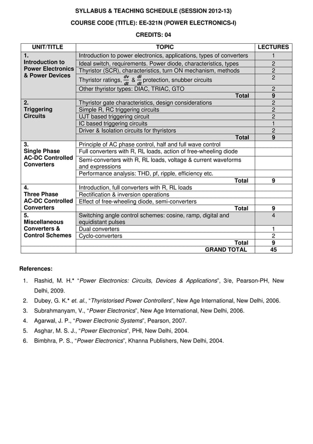 Syllabus & teaching schedule ee321 n | PDF