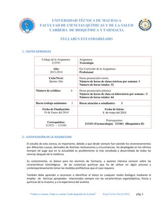 Syllabus toxicología | DOCX