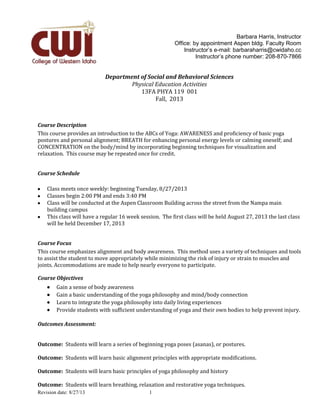 Syllabus, yoga 2013 001 | PDF