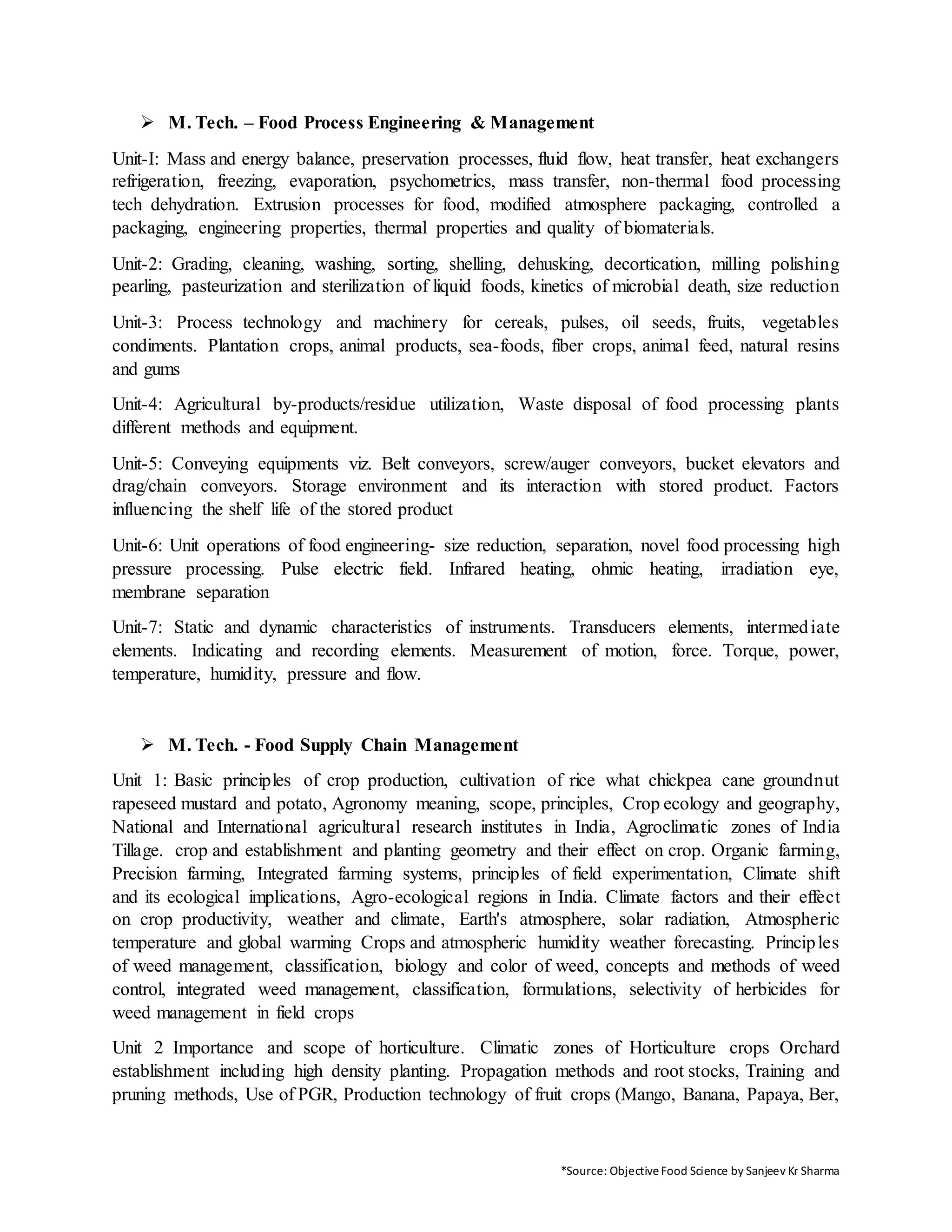 M Tech. Entrance Syllabus NIFTEM | DOCX