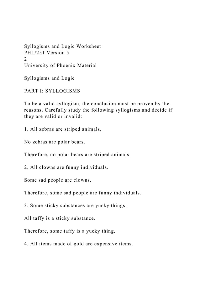 Syllogisms and Logic WorksheetPHL251 Version 52University.docx