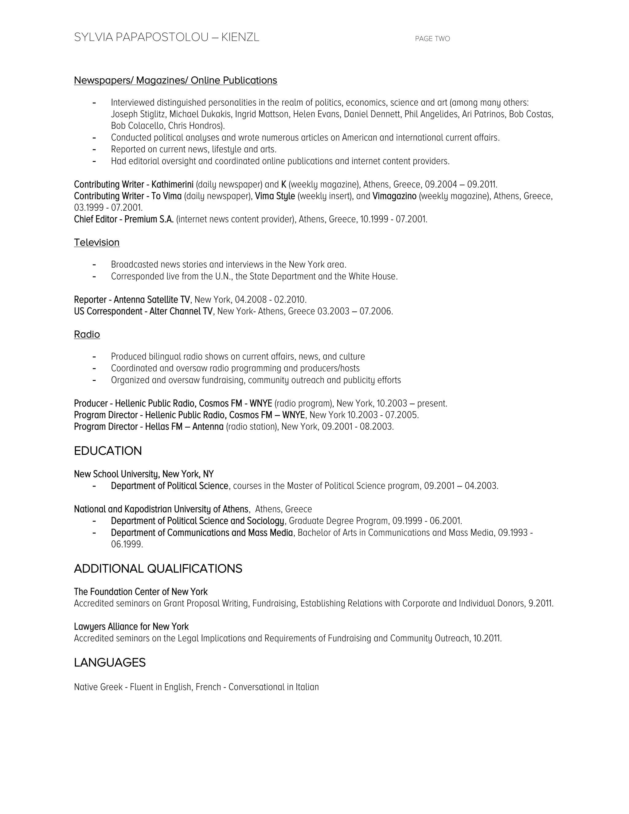 Sylvia papapostolou kienzl resume | PDF