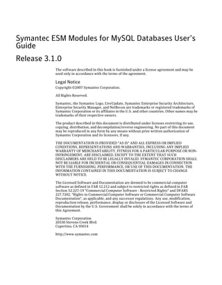 Symantec Enterprise Security Manager™ Modules for MySQL ... | PDF