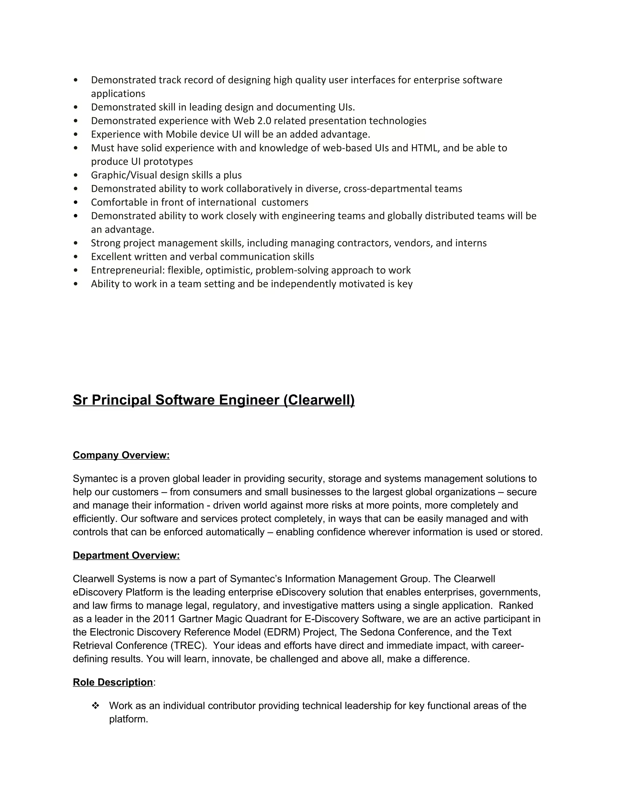 Senior level roles at Symantec | DOC