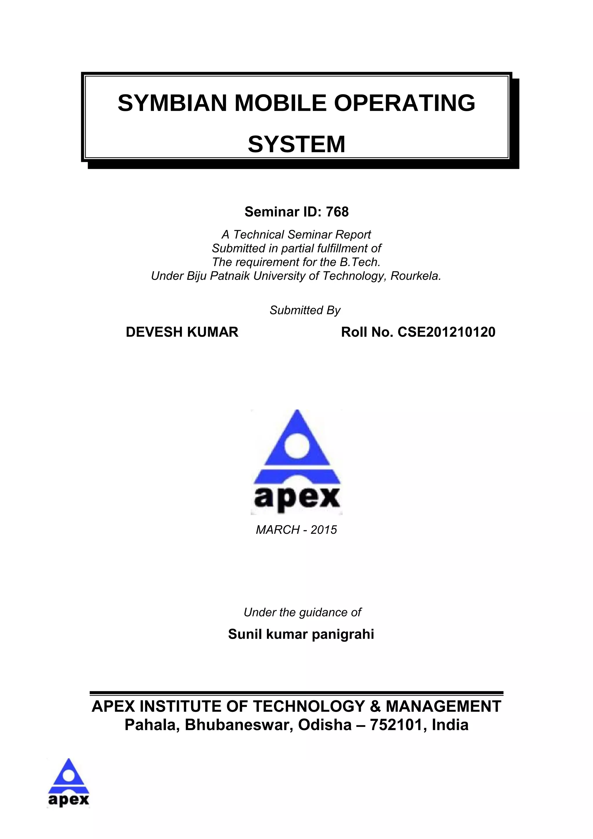 Symbian mobile operating system seminar report | DOC