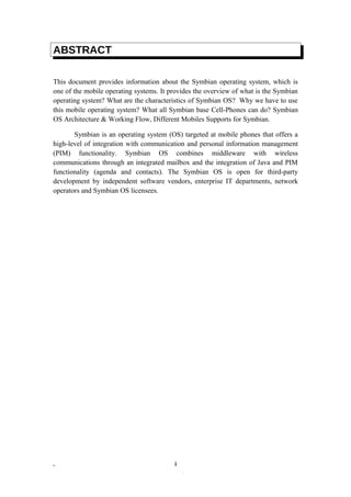 Symbian mobile operating system seminar report | DOC