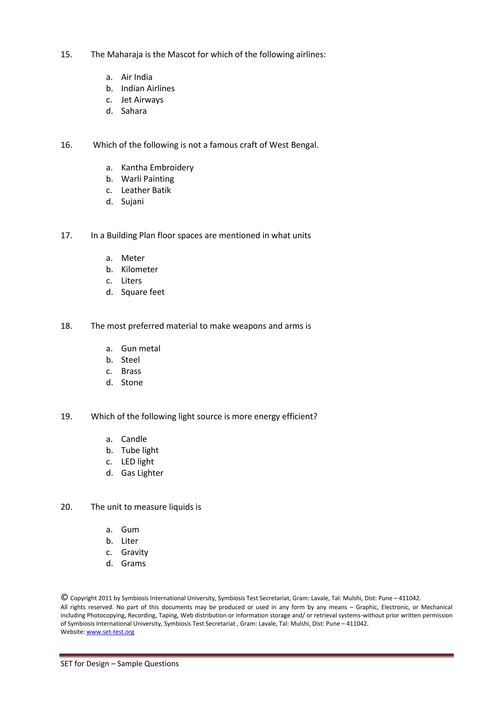 Symbiosis design sample questions | PDF