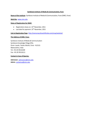 Symbiosis Institute of Media & Communication, Pune | PDF