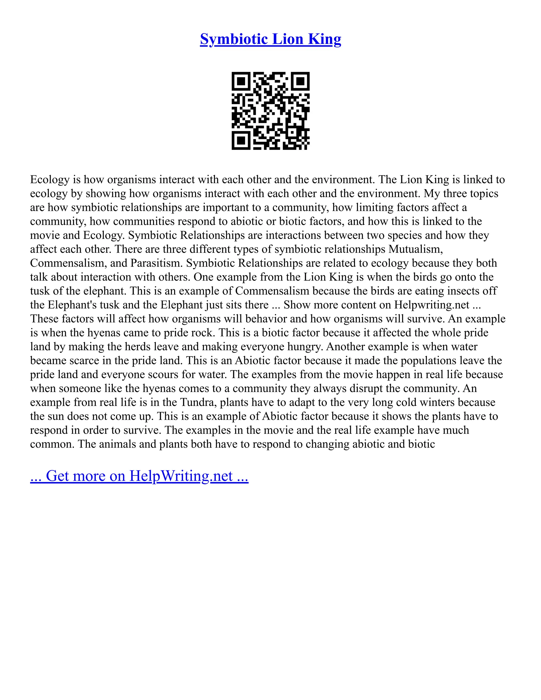 Symbiotic Lion King | PDF